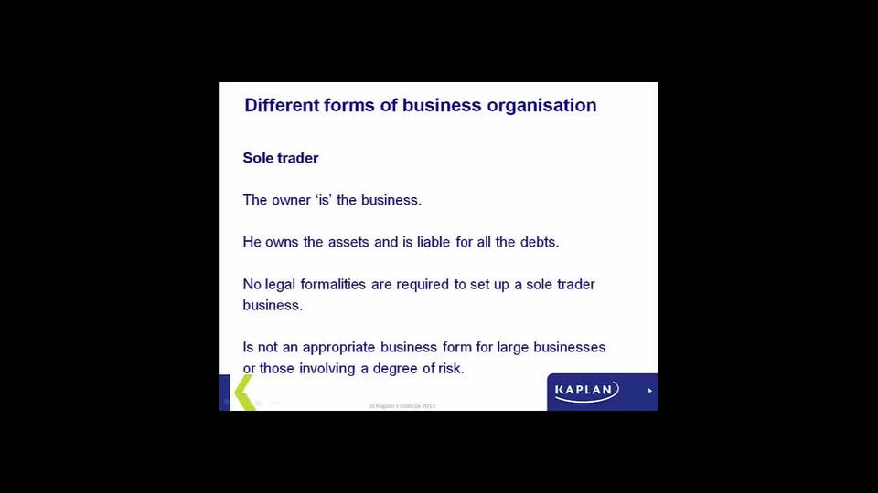 Forms of Business Organisation - Sole Trader