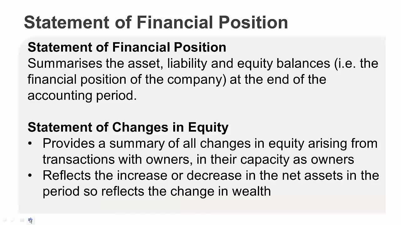 Statement of Financial Position - Technical Recap