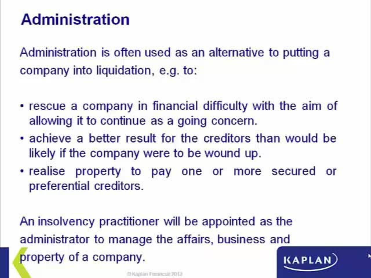 Process of Administration of a company