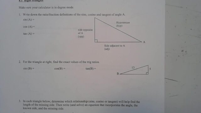 Chapter 8.1 Right Triangles KEY