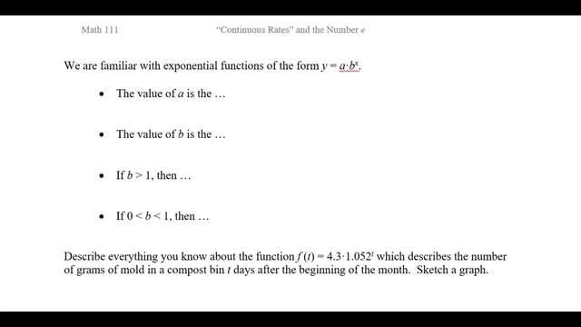 Math 111z Continuous Rates Intro