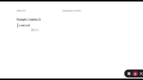Math 252 7.2 Int by Parts Examnple 1 (option 2)