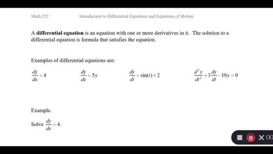 Math 252 6.3 Differential Equations Introduction (part 1)