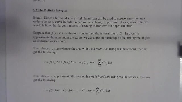 Chapter 5.2 Definite Integral