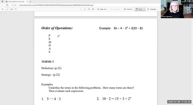 1.1 Order of Operations (packet p.4)
