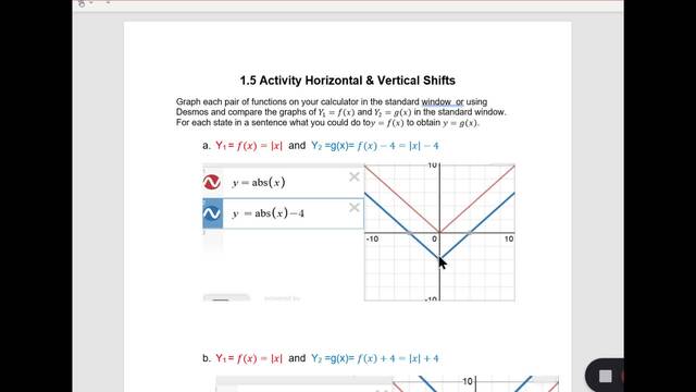 Horizontal and Vertical Shifts Activity Part 1