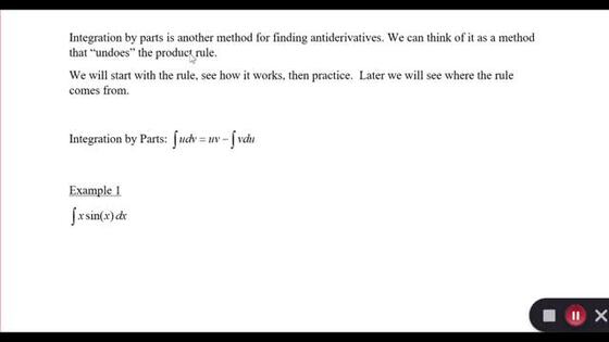Math 252 7.2 Integration by Parts Example 1a