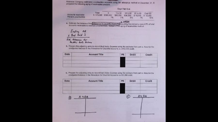 Accounting for Receivables - % of Receivables Method Example #2 (#6)