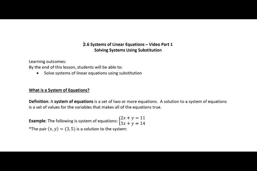 2.6 Part 1 Video - Solving Systems by Substitution