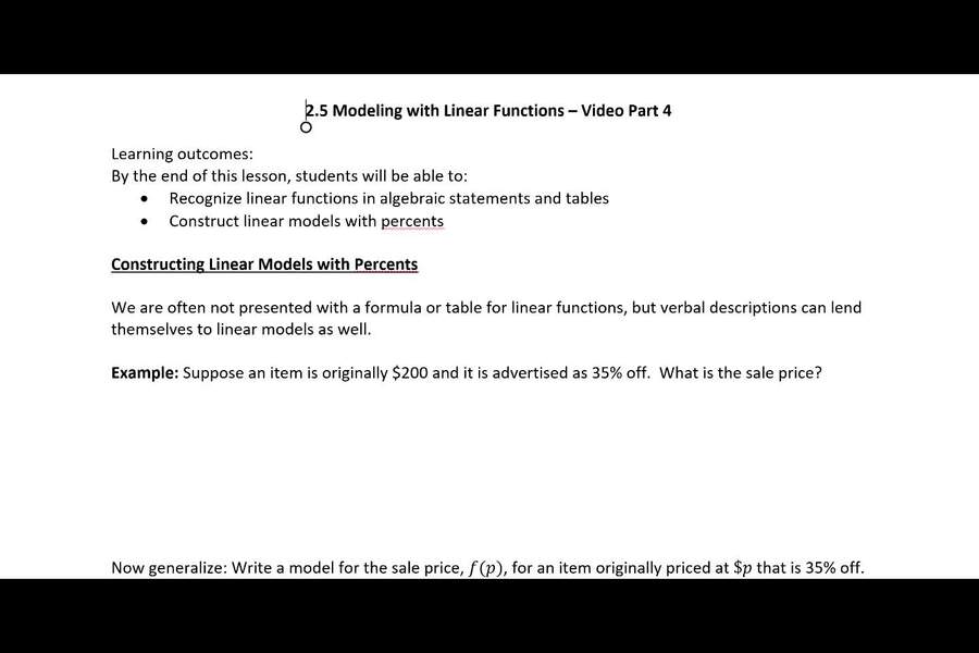 2.5 Part 4 Video - Linear Models with Percents