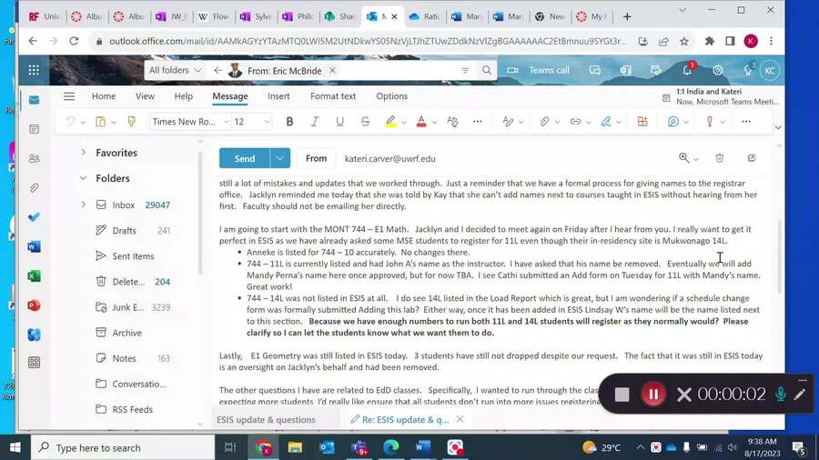 answers to your email. KC