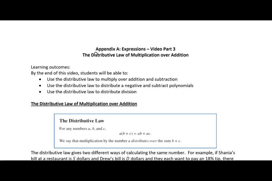 Appendix A Part 3 Video - Distributive Law