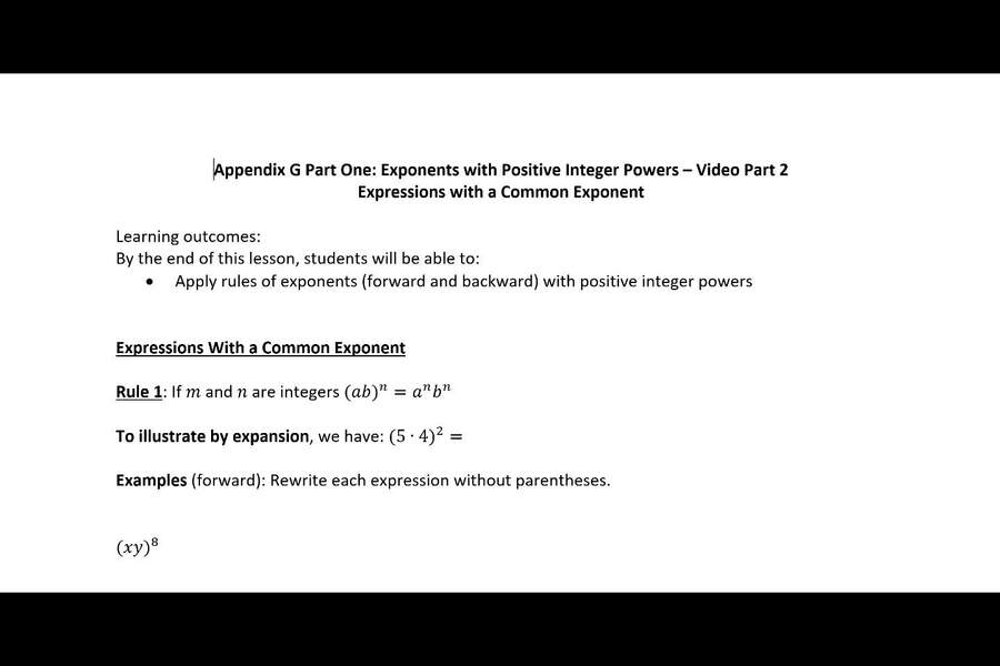 Appendix G Positive Exponents Part 2 Video - Common Exponents