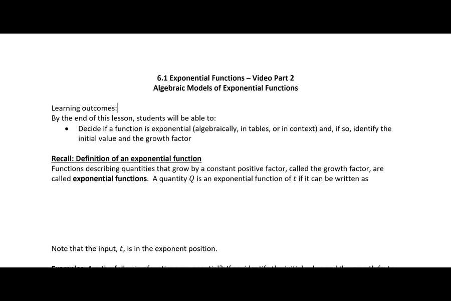 6.1 Part 2 Video - Algebraic Models for Exponential Functions
