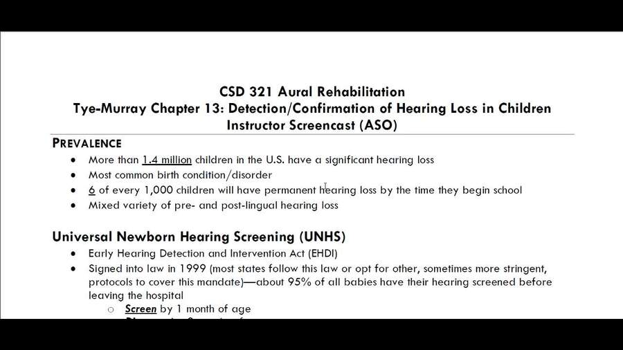 Chapter 12 Instructor Screencast (CSD 321): Detection of Loss in Children