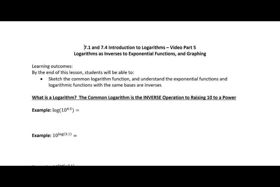 7 1 And 7 4 Part 5 Video Logarithmic Functions As Inverses And Their