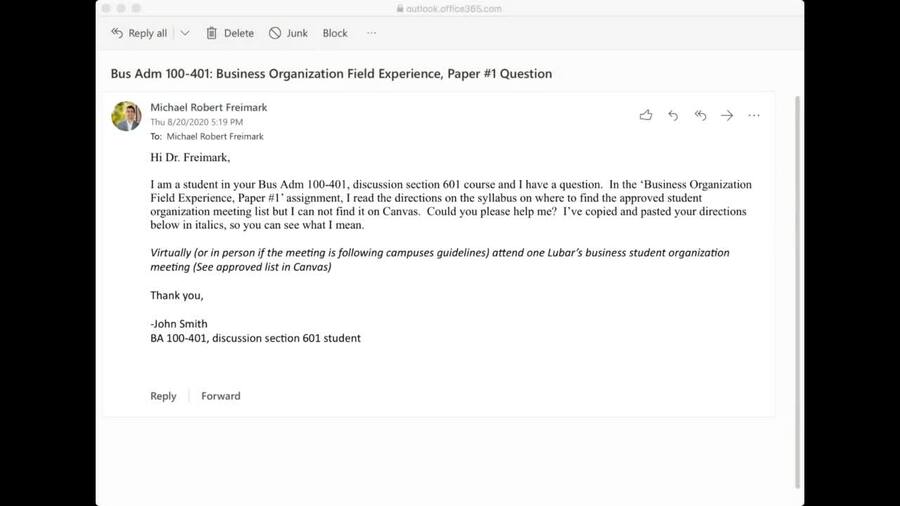 Video on how I'd like students to email me