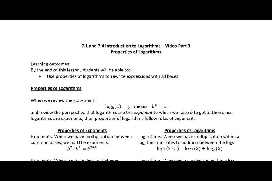 7.1 and 7.4 Part 3 Video - Properties of Logarithms