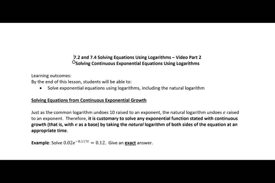 7.2 and 7.4 Part 2 Video - Solving Continuous Exponential Functions