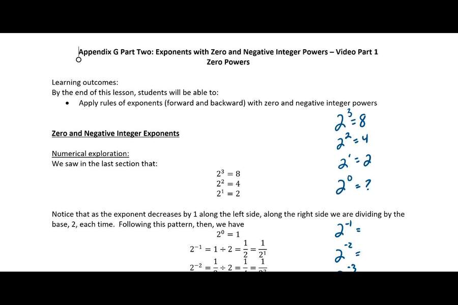 Appendix G Zero Negative Exponents Part 1 Video - Zero Exponents