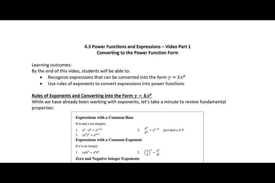 4.3 Part 1 Video - Converting to Power Function Form
