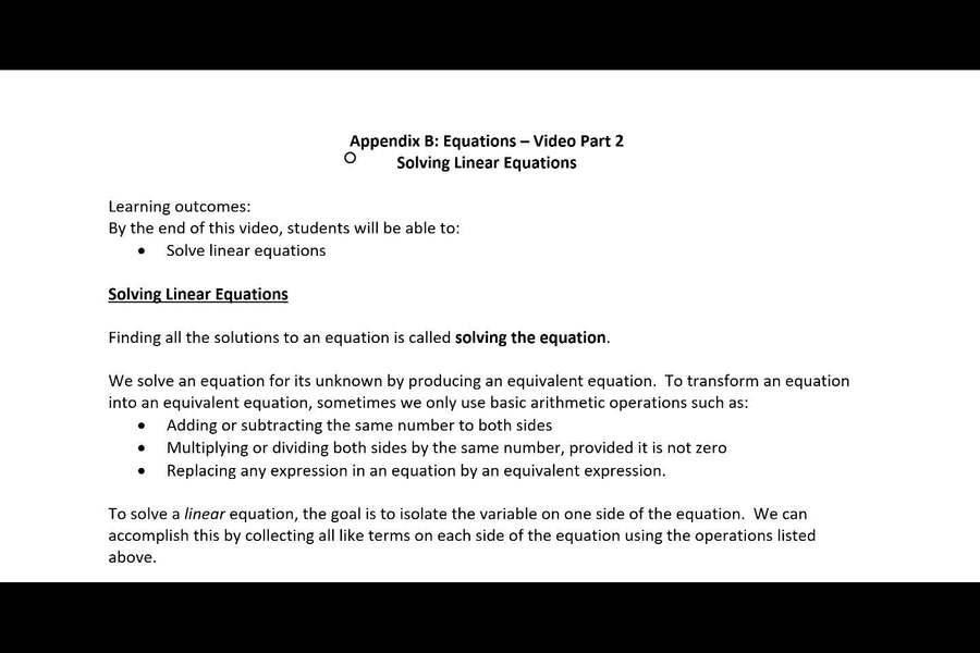Appendix B Part 2 Video - Solving Linear Equations