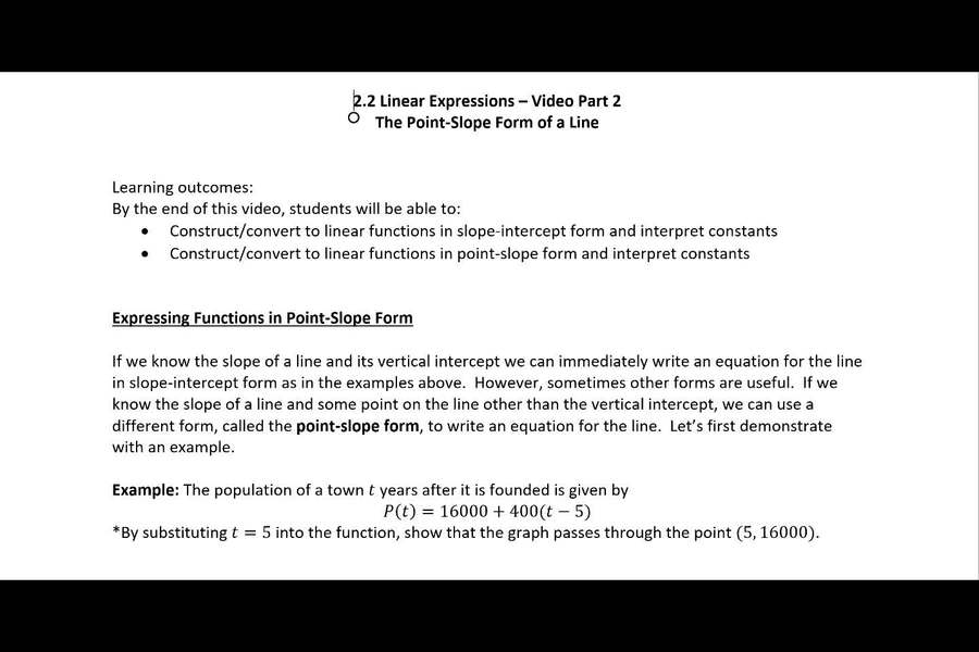 2.2 Part 2 Video - Point-Slope Form of a Line