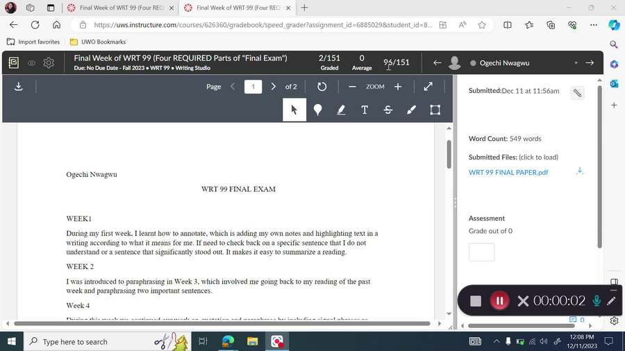 Ogechi Nwagwu (WRT 99)- Timara