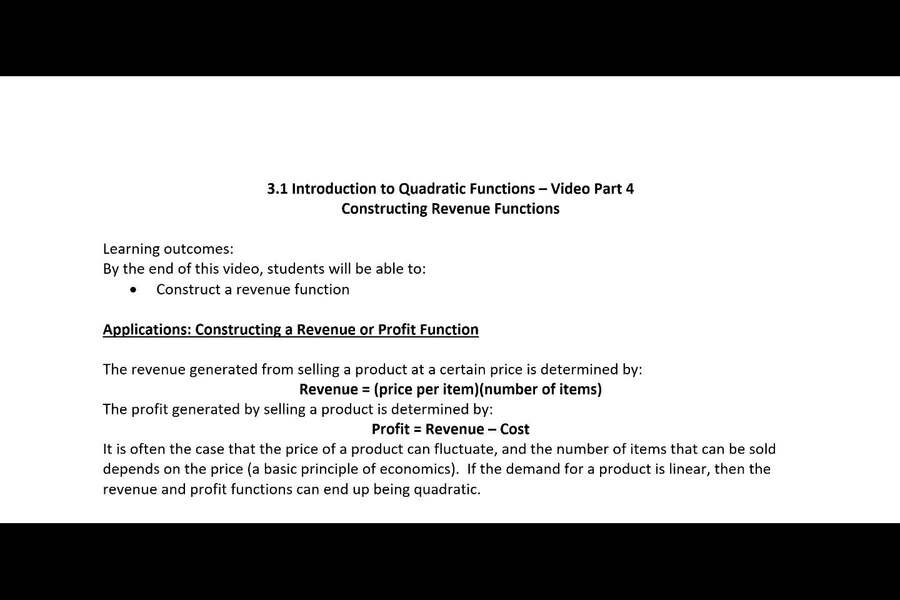 3.1 Part 4 Video - Constructing Revenue Function