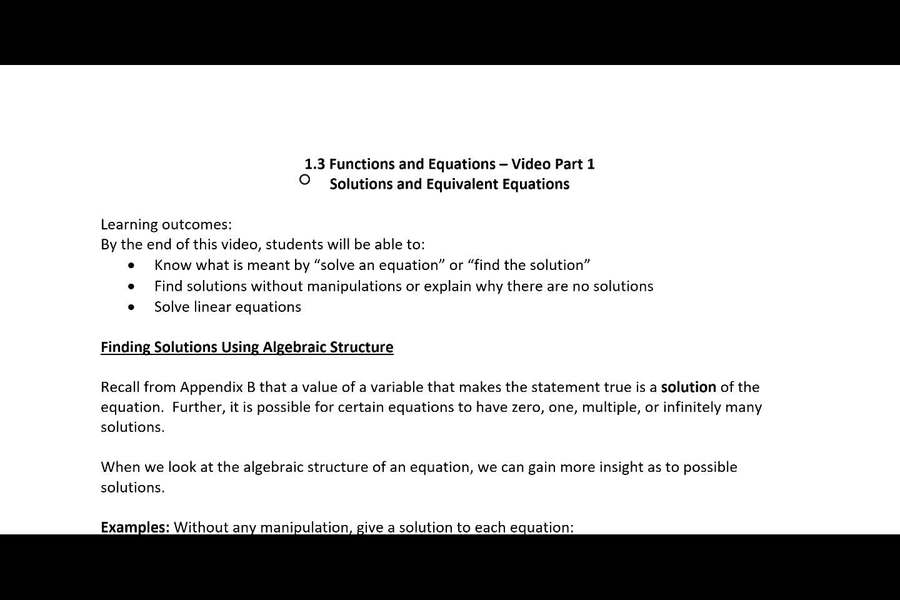 1.3 Part 1 Video - Solutions and Equivalent Equations