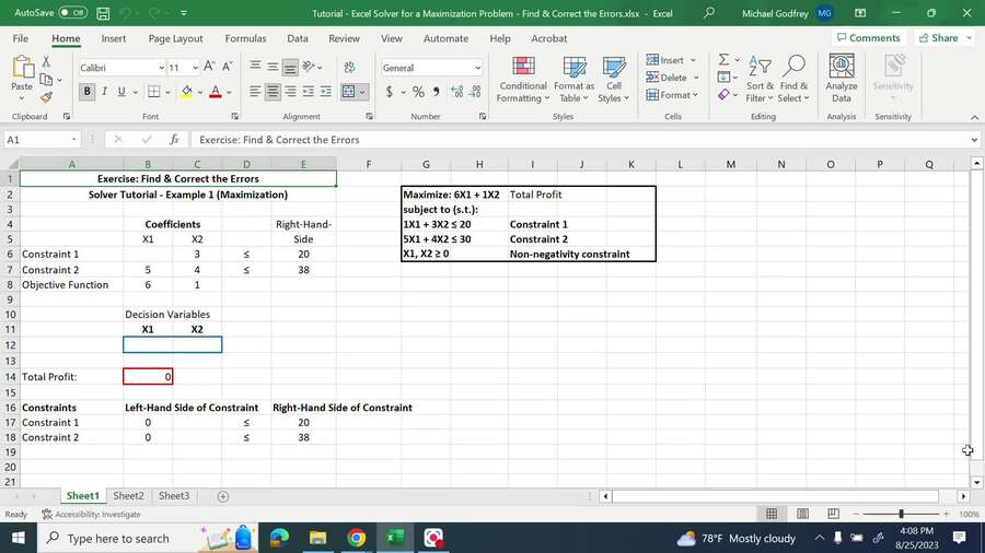 Video - Tutorial - Excel Solver - Finding & Correcting Errors ...