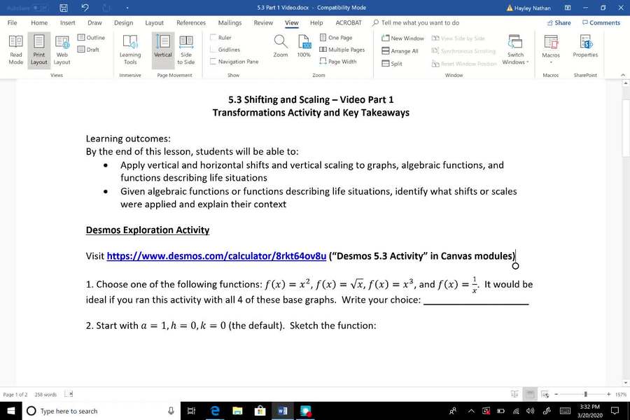 5.3 Part 1 Video - Exploring Transformations