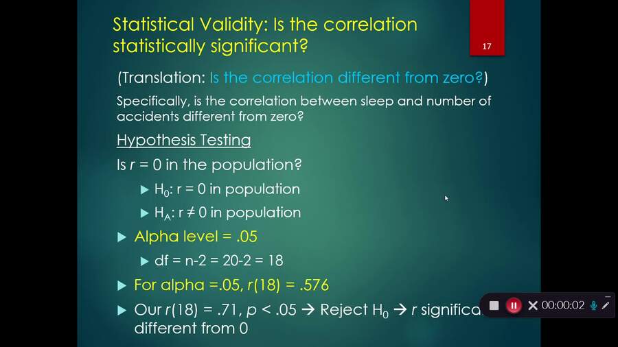 Video 2: Explaning Statistical Significance for Correlations