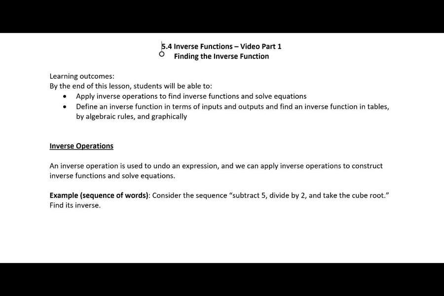 5.4 Part 1 Video - Finding an Inverse Function