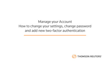 Product Training - US | Thomson Reuters - Thomson Reuters Account upgrade