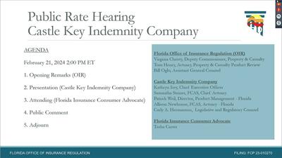 2/21/24 Office of Insurance Regulation Rate Hearing for Castle Key ...