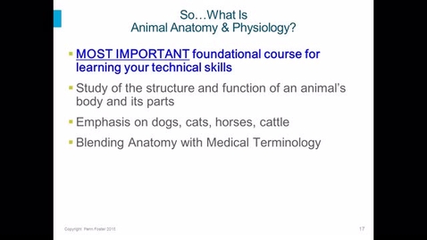 Introduction to Animal Anatomy and Physiology - Part 1 - Penn Foster